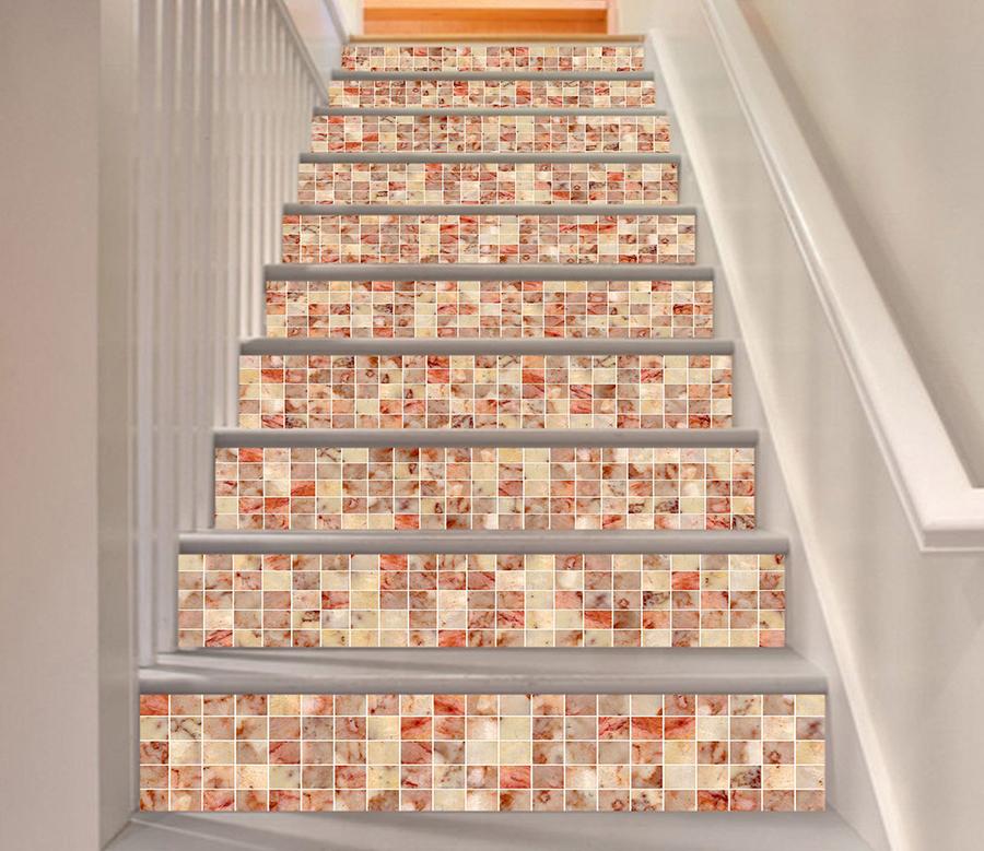 3D Red Mosaic 468 Stair Risers | AJ Wallpaper