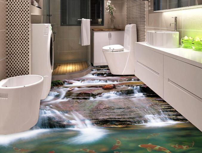 3D Mountain Stony Stream Floor Mural Non-slip, Waterproof & Removable ...