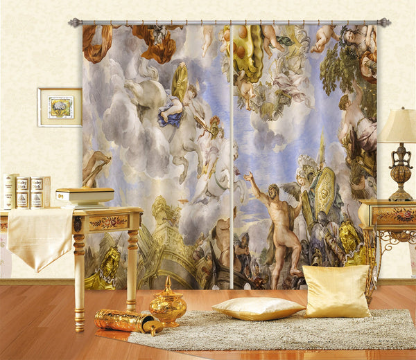 3D White Horse Fight 022 Curtains Drapes | AJ Wallpaper