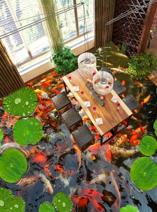 3D Lively Fish Pond Floor Mural Non-slip, Waterproof & Removable Rug ...