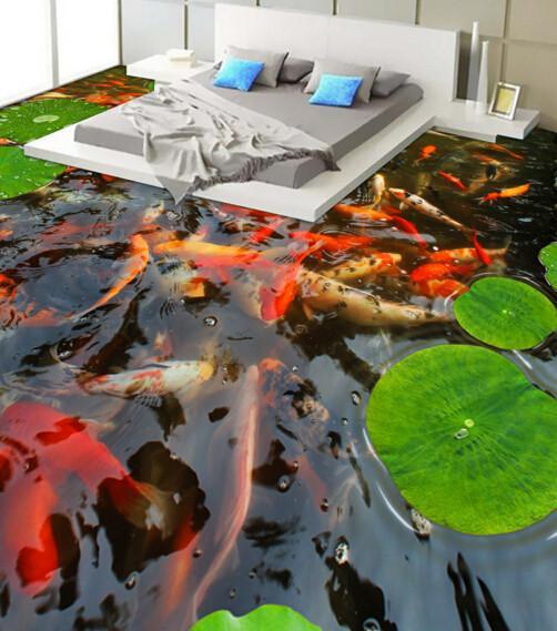3D Lively Fish Pond Floor Mural Non-slip, Waterproof & Removable Rug ...