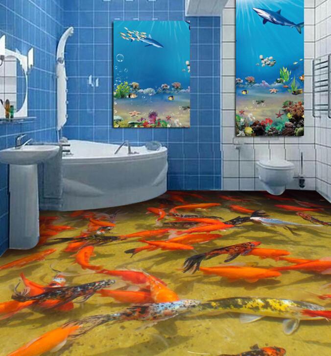3D Moving Fish Floor Mural Non-slip, Waterproof & Removable Rug Mat ...