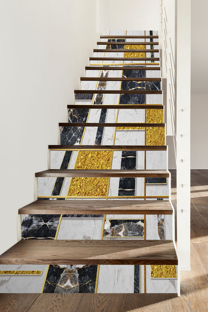 3D Square Color Staggered 603 Stair Risers | AJ Wallpaper